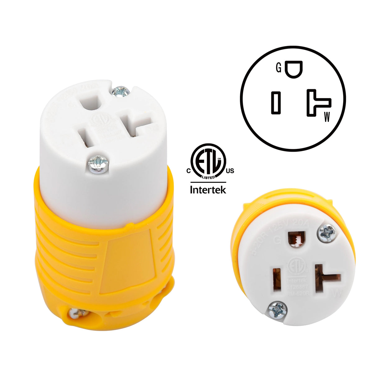 20 Amp, 125 Volt, NEMA L5-20R, 2P, 3W, Locking Connector, Industrial G ...