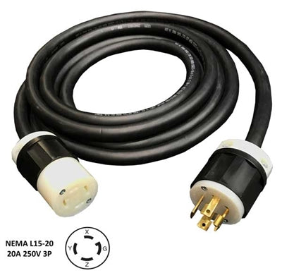 20 AMP 250 VOLT 3 PHASE NEMA L15-20 CORD SET - SOOW 10 AWG – Cords and ...